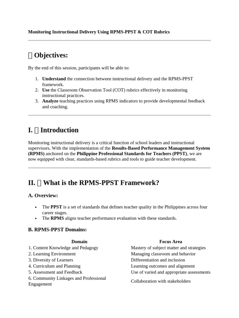 Monitoring Instructional Delivery with RPMS | PDF | Educational ...