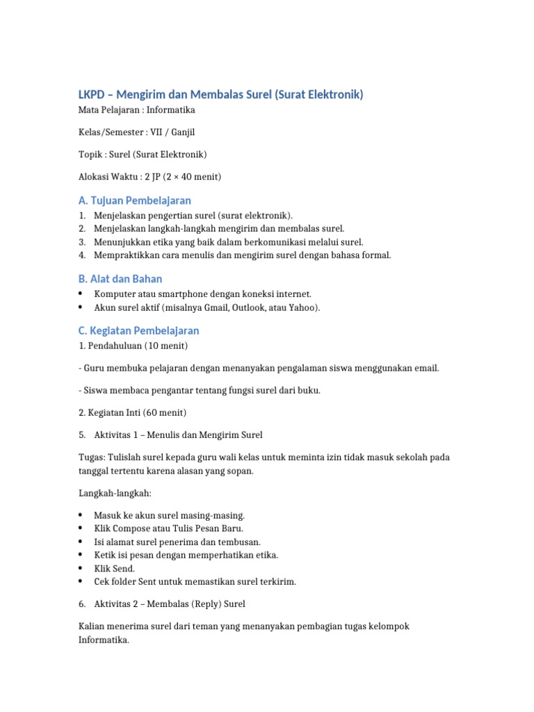 LKPD Surel Informatika KelasVII | PDF