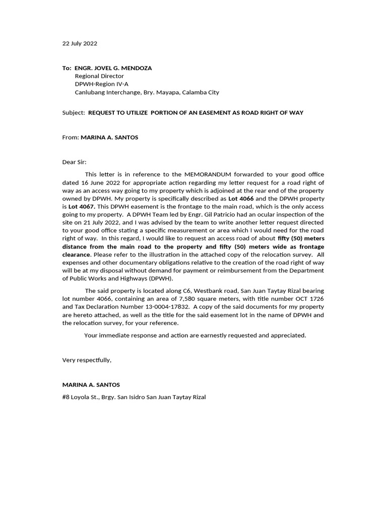 Request for Road Right of Way Access | PDF