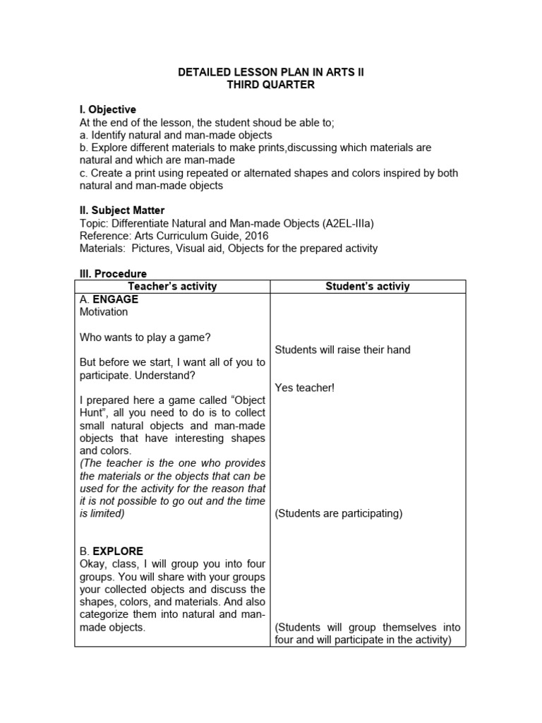 Detailed Lesson Plan in Arts II | PDF | Printmaking | Artistic Techniques