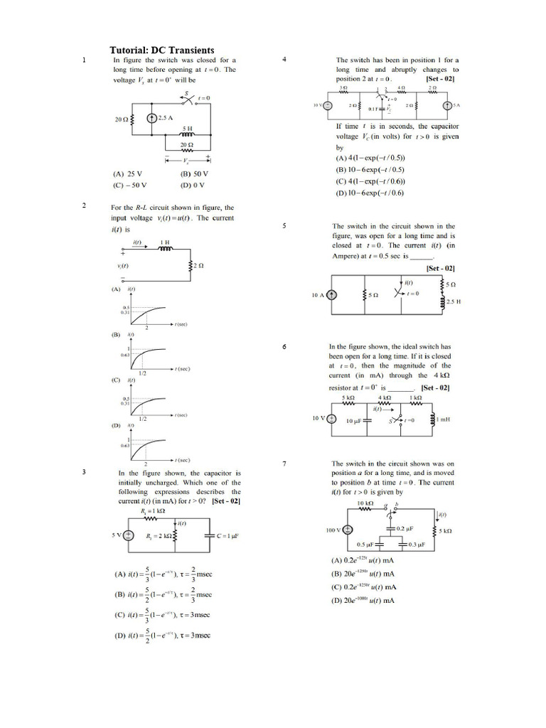 PEE 1st Year (Tutorial Sheet) | PDF | Electrical Network | Electronic ...