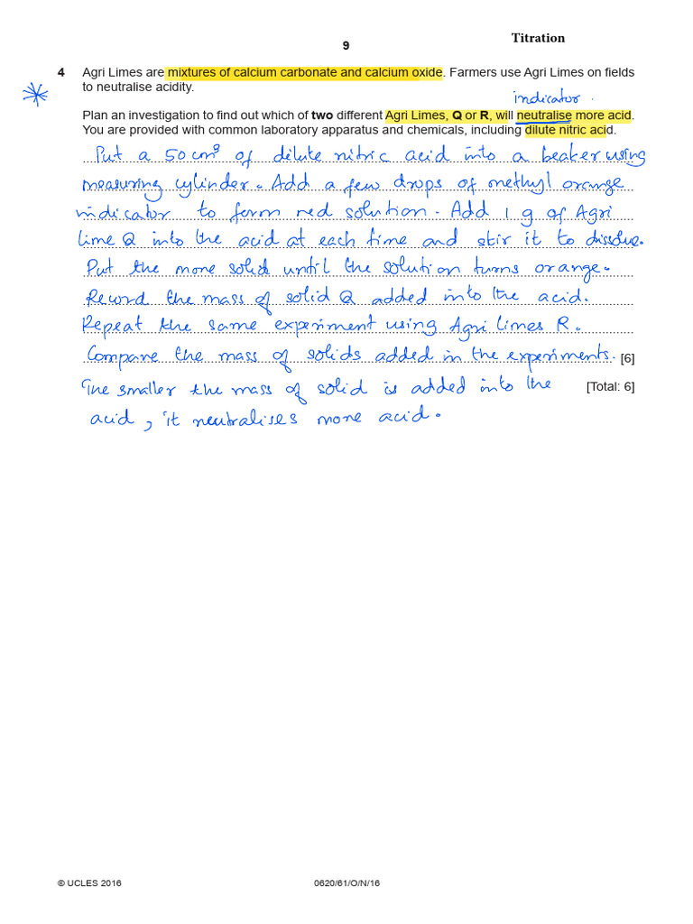 Paper 6 No 4 (Making Salts) With Answer | PDF | Acid | Titration