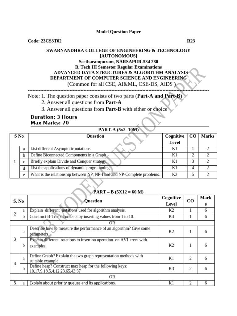 R23 ADS&a Model Paper (1) | PDF | Algorithms | Theoretical Computer Science