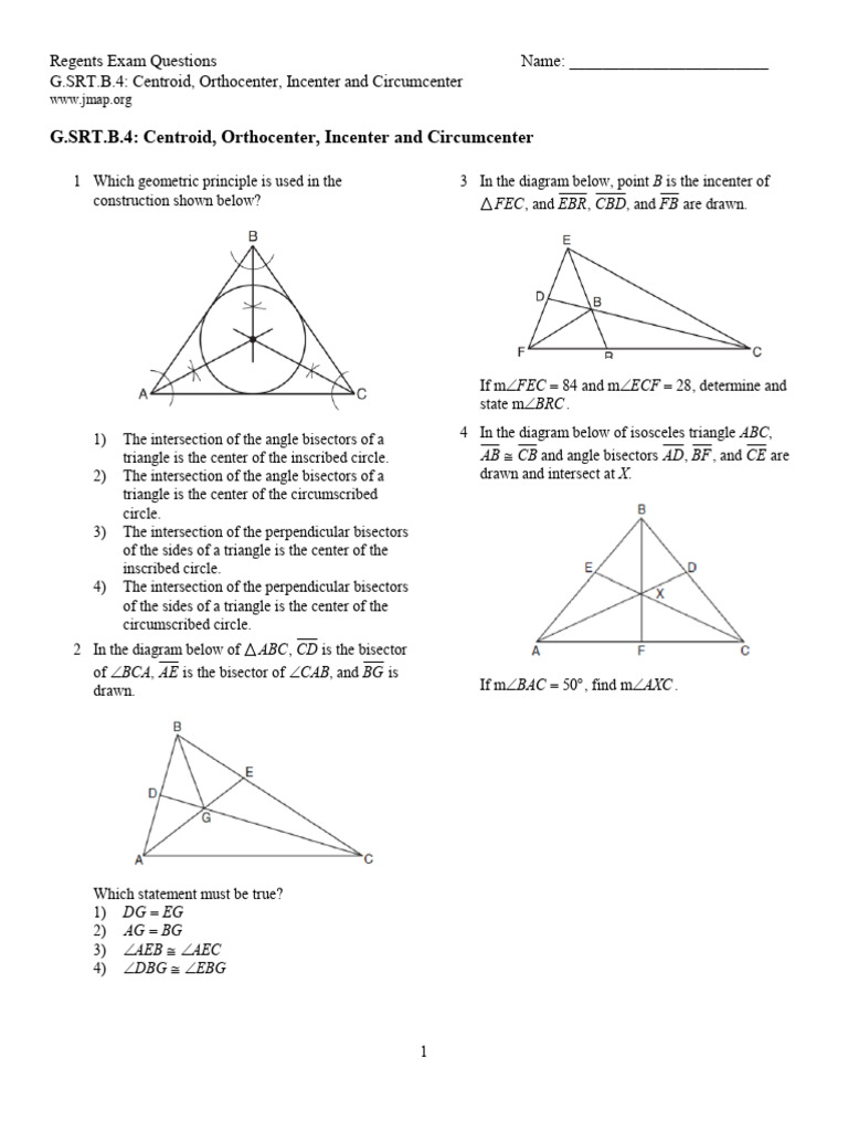 G SRT B 4 CentroidOrthocenterIncenterandCircumcenter | PDF | Triangle | Classical Geometry
