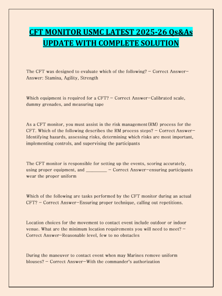 CFT Monitor Usmc Latest 2025-26 Qs&as Update With Complete Solution | PDF