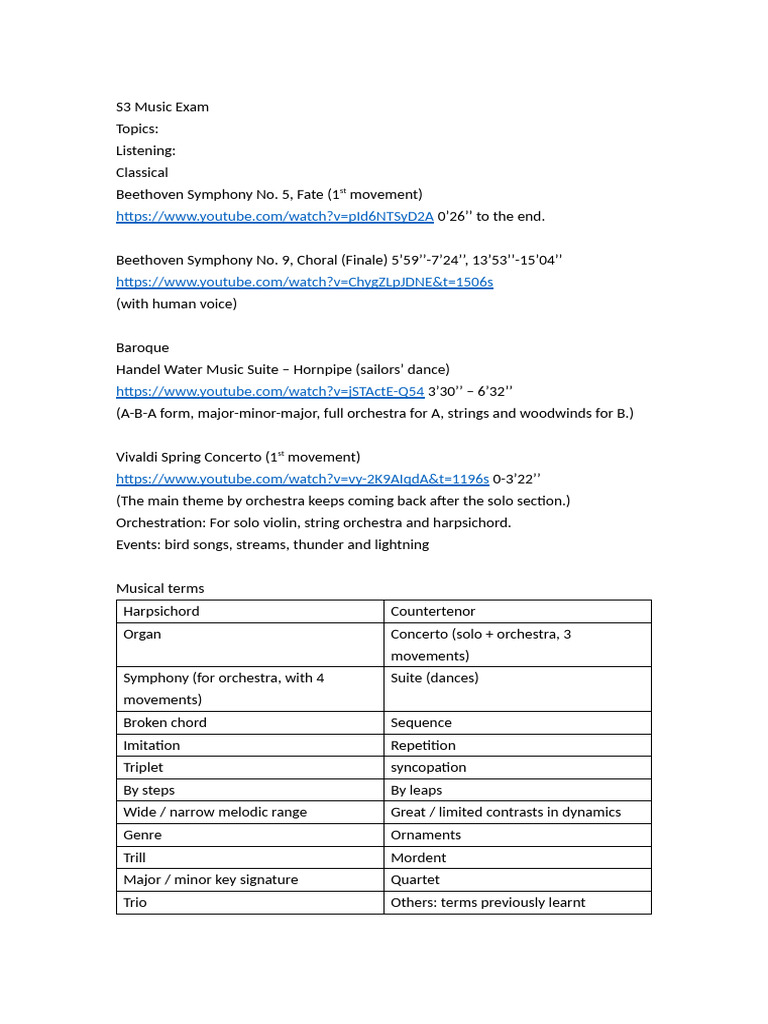 S3 Music Exam | PDF