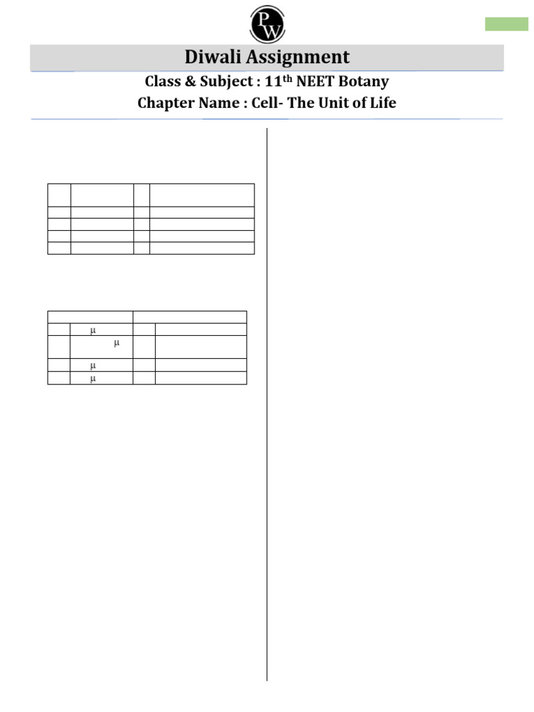 Diwali Botany Assignment: Cell Biology Quiz | PDF | Cell (Biology ...