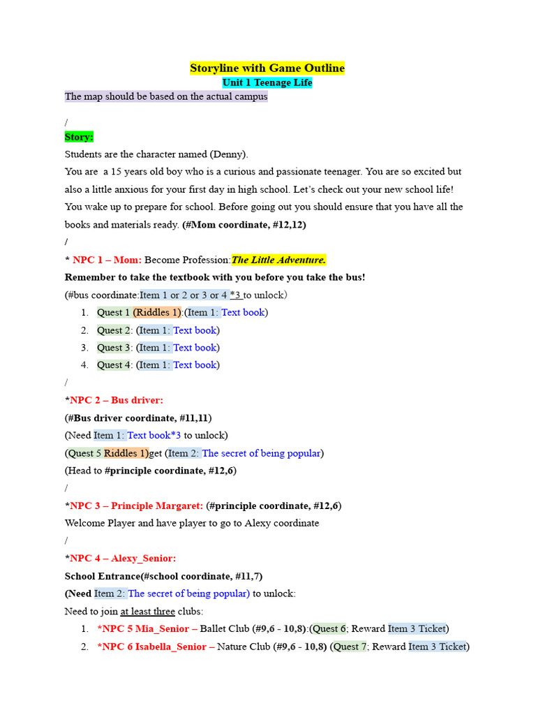 Story & Game Outline | PDF
