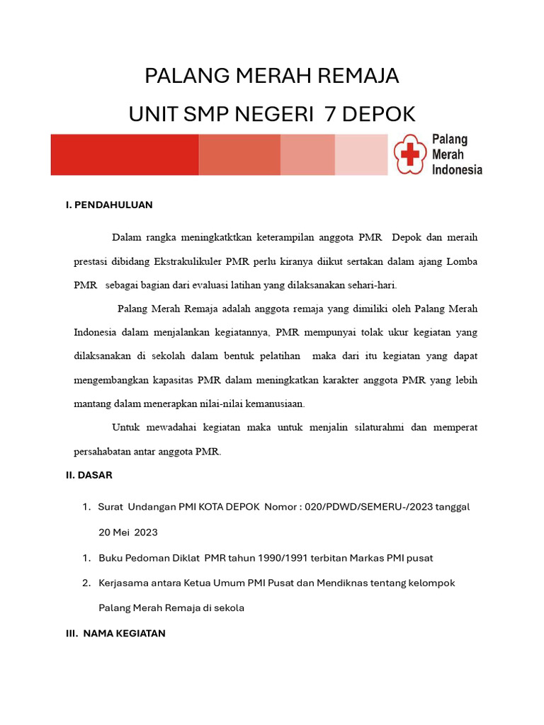 Proposal Lomba PMR SMP Negeri 7 Depok | PDF
