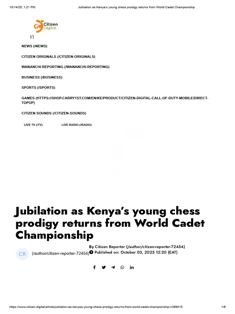 Jubilation As Kenya's Young Chess Prodigy Returns From World Cadet ...