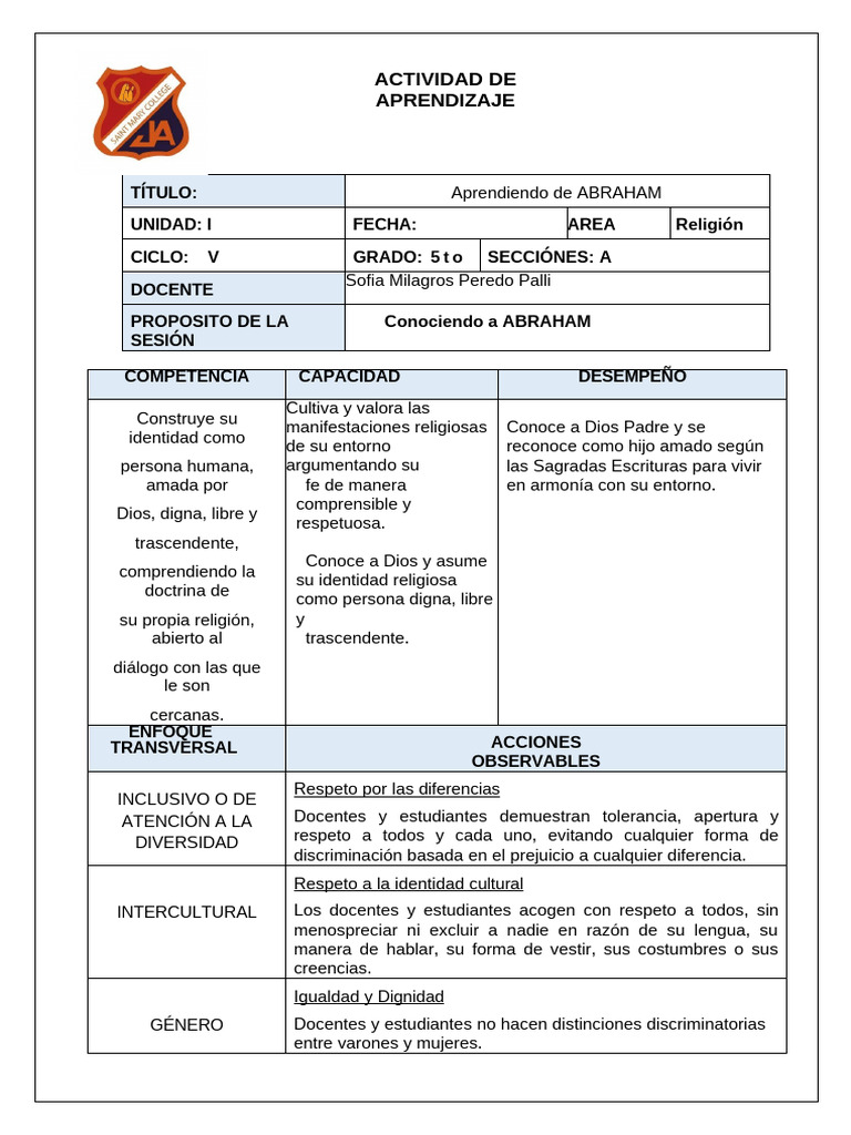 Sesión de Aprendizaje 5to de Primari | PDF | Abrahán | Libro del Génesis
