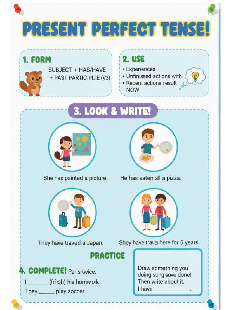 Second Activity For Kids Present Perfect Tense | PDF