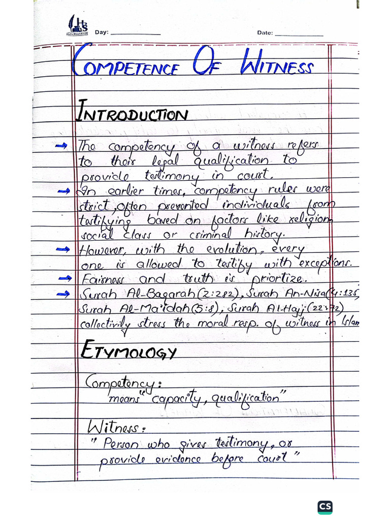 Competency of Witness (7th Sem Mid) | PDF