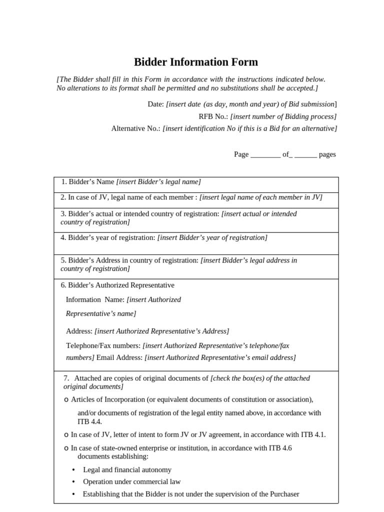Bidder Information Form | PDF