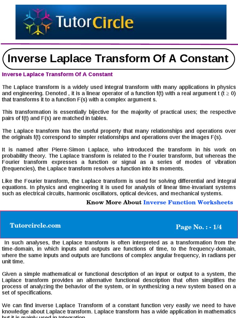Inverse Laplace Transform of a Constant | Laplace Transform | Fourier ...