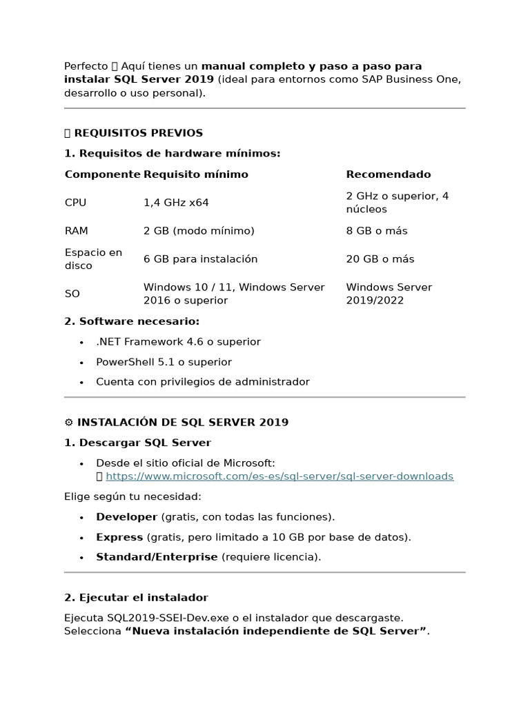 Manual Completo y Paso A Paso para Instalar SQL Server 2019 | PDF | Servidor SQL de Microsoft ...