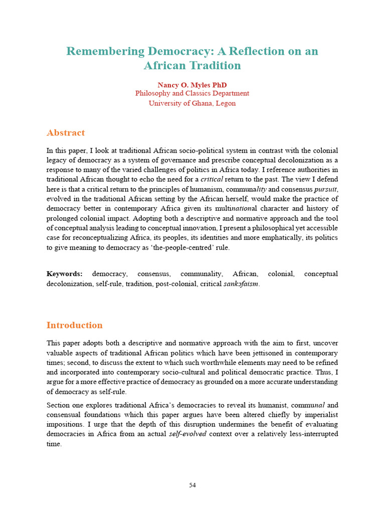 Remembering Democracy: A Reflection On An African Tradition | PDF ...