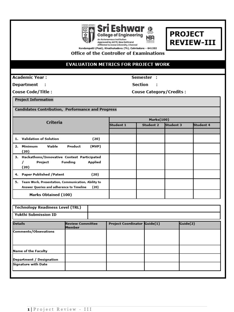 Project Review - III - Rubrics | PDF