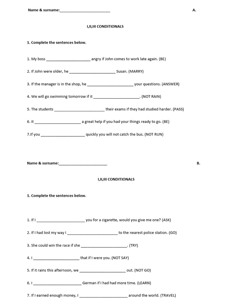 Conditional Sentences Practice Worksheet | PDF