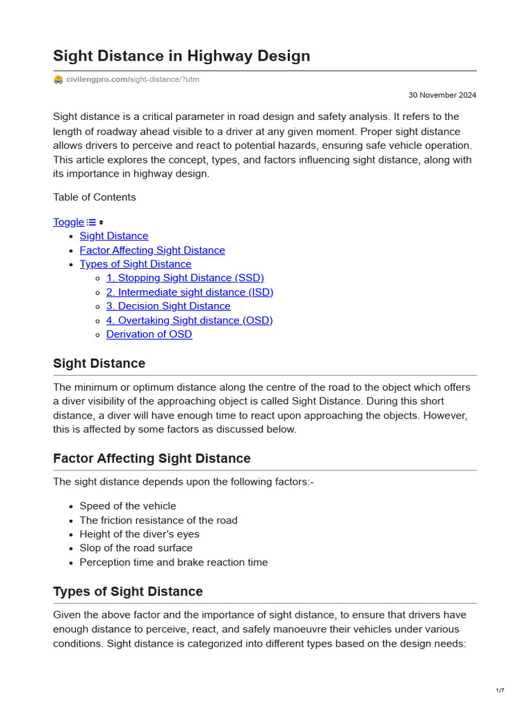 Intermediate Sight Distance in Highways | PDF | Land Transport | Road ...