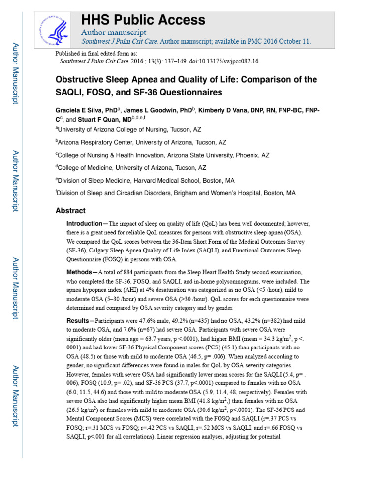 OSA Compare Saqli Fosq and Sf36 | PDF | Diseases And Disorders | Medicine