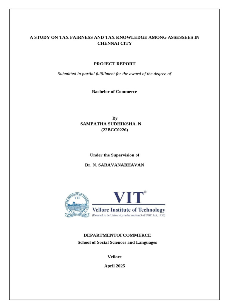 Capstone Project Study On Tax Fairnes and Tax Knowledgy Among Assessees ...