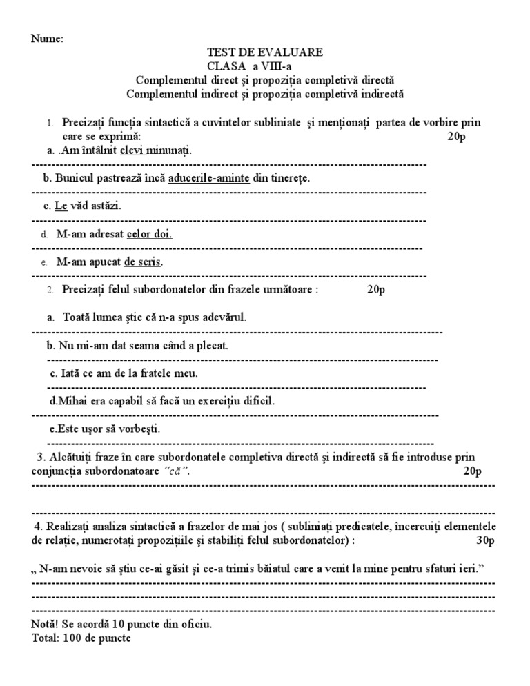 Test Clasa A 8 A | PDF