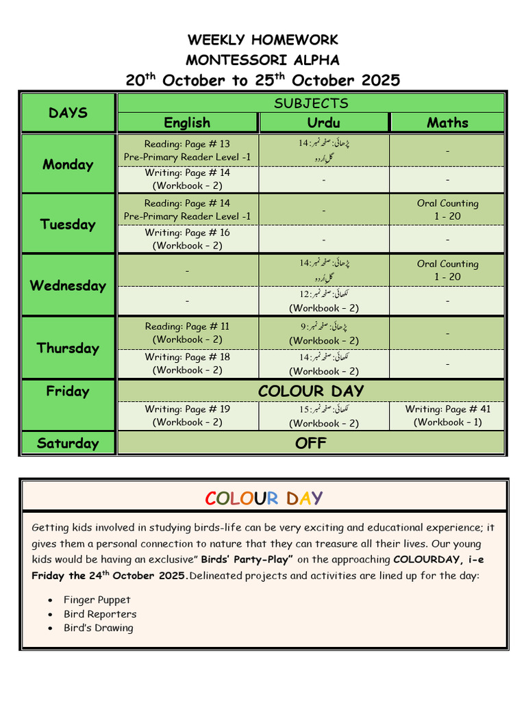 Mont - Alpha... Weekly Diary 20th October To 25th October 2025. | PDF