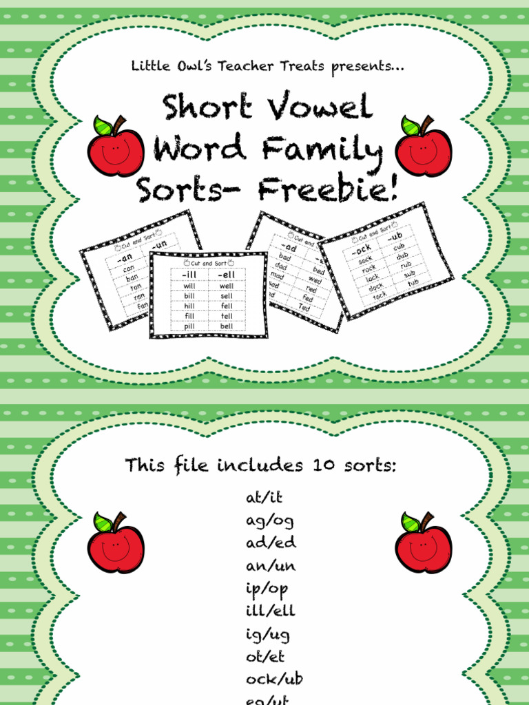 Short Vowel Word Family Sorts Freebie | PDF