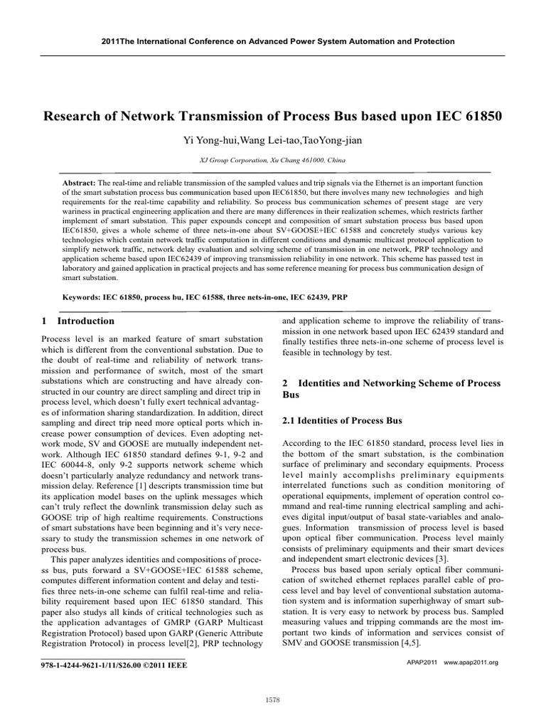 Research of Network Transmission of Process Bus | PDF | Computer ...