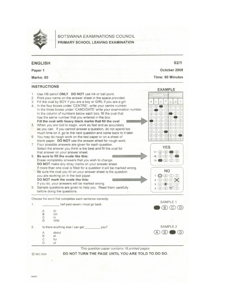 PSLE English 2008 Marking Key | PDF