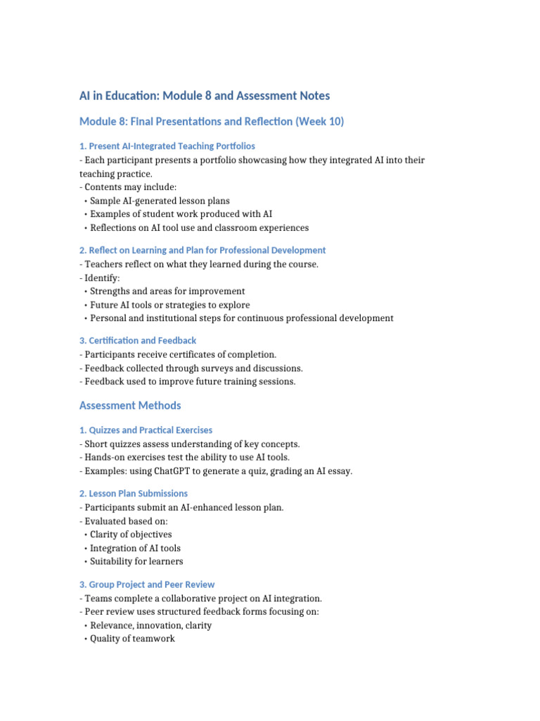 AI in Education Module 8 and Assessment Notes | PDF