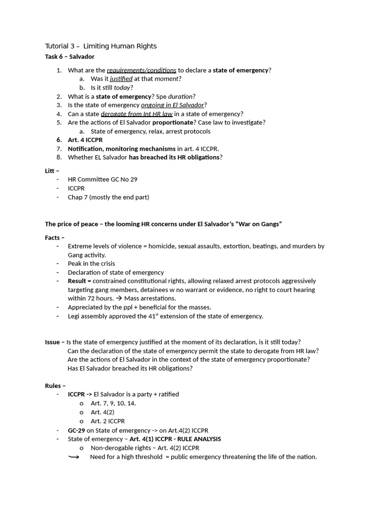 Tutorial 3 - Limiting Human Rights | PDF | State Of Emergency ...