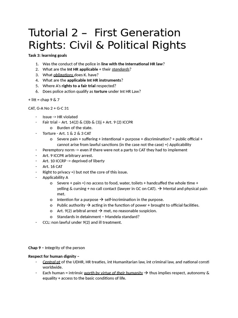 Tutorial 2 - First Generation Rights Civil & Political Rights | PDF ...