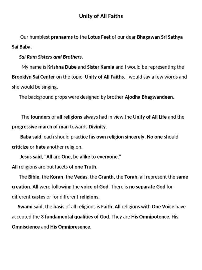 Unity of All Faiths | PDF