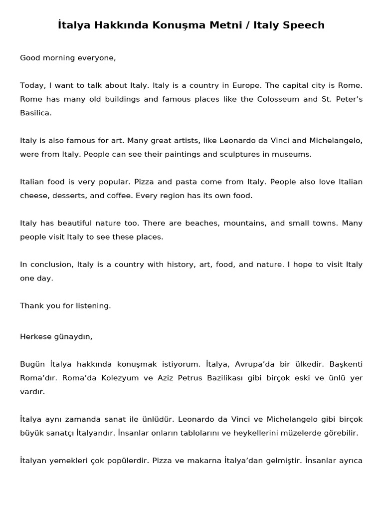 Italy Speech 1 | PDF
