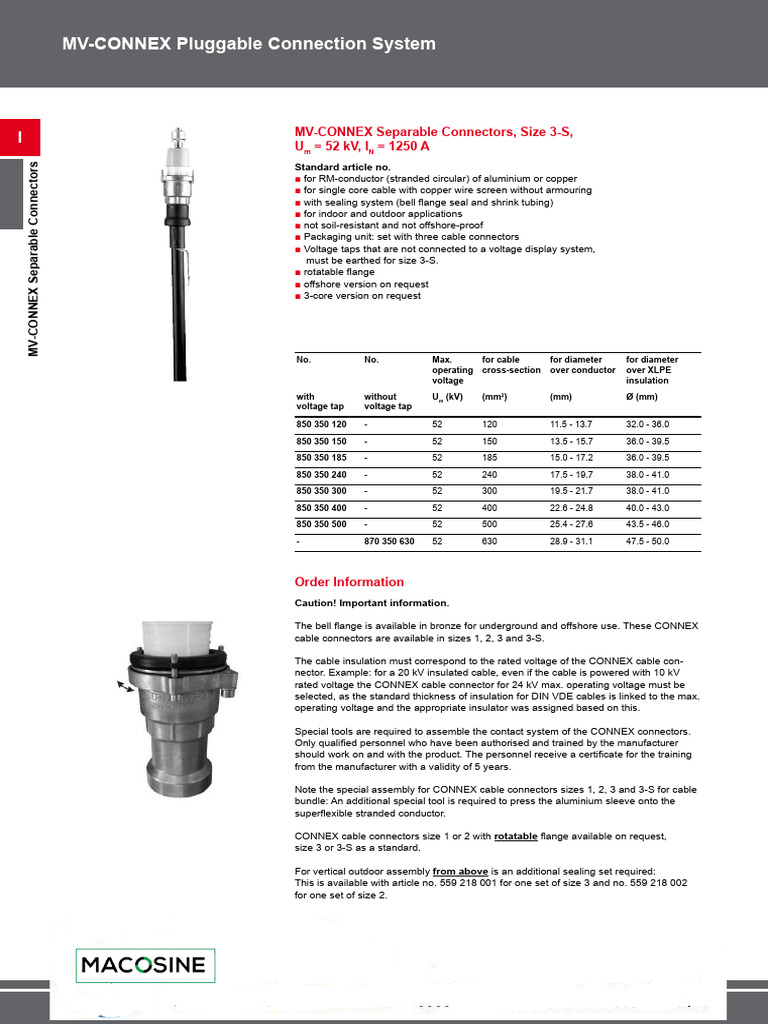 Pfisterer CONNEX Separable Connectors Size 3s 52kV 1250A 120 630sqmm Cables | PDF | Electrical ...