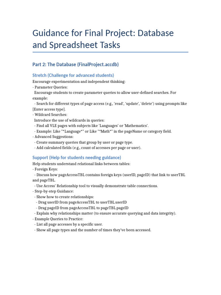 Final Project Guidance | PDF | Spreadsheet | Databases