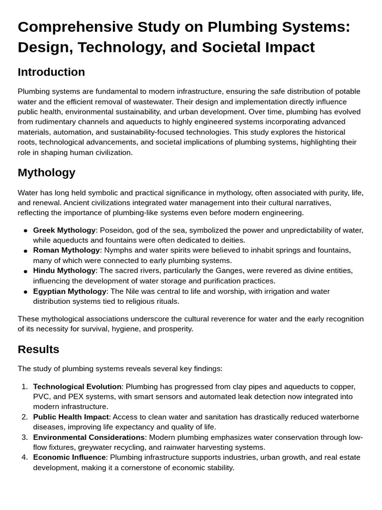 Comprehensive Study On Plumbing Systems Design, Technology, and ...