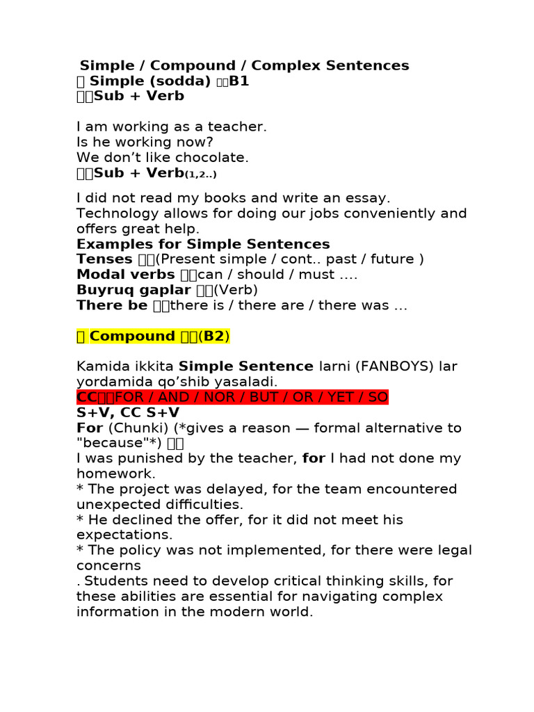 Understanding Complex Sentence Types | PDF | Cost Of Living