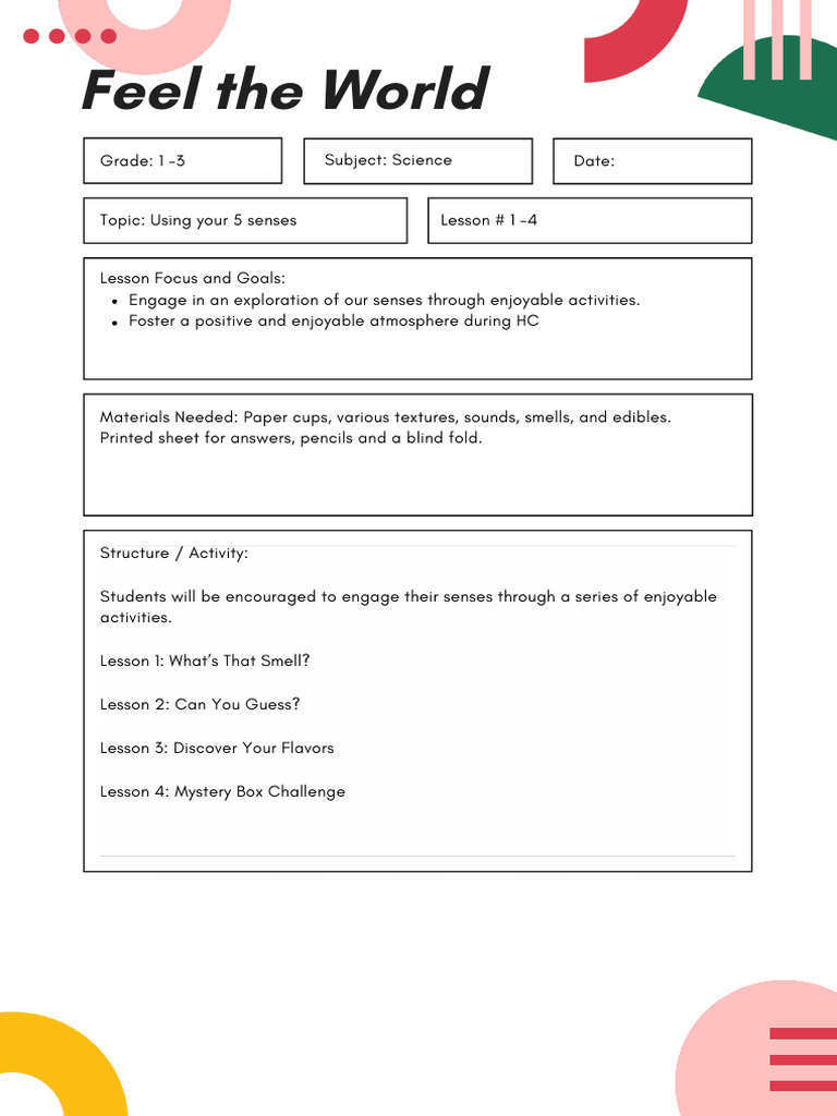 Feel The World Lesson PDF | PDF | Taste | Senses