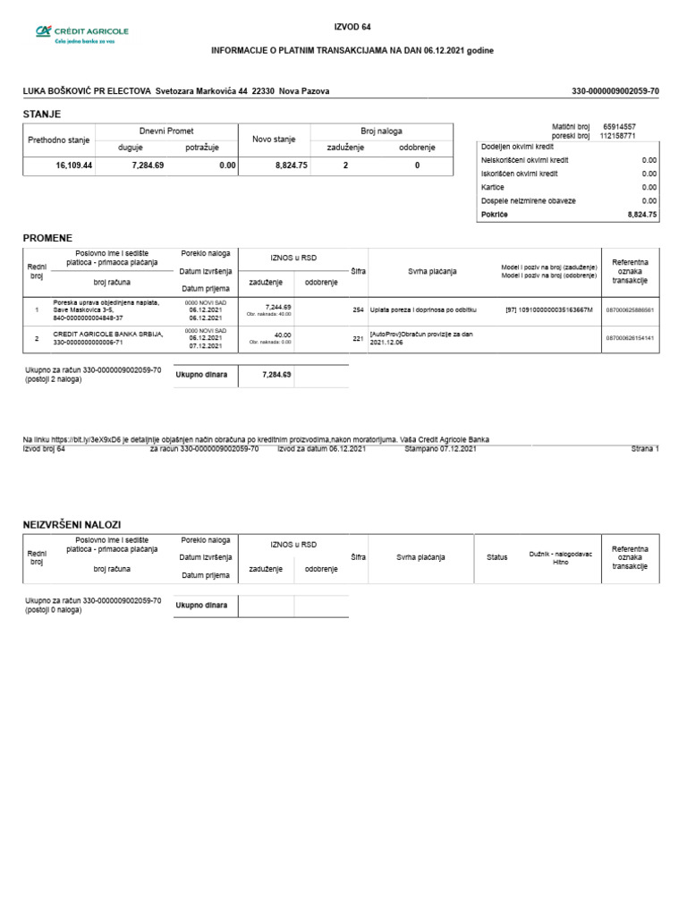 Izvod 330000000900205970 20211206 | PDF