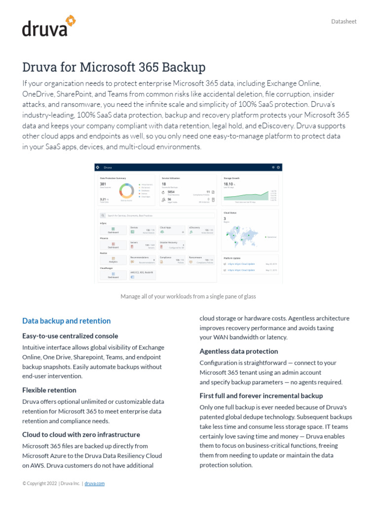 Druva For Office 365 Backup | PDF | Backup | Cloud Computing