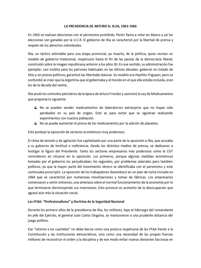La presidencia de Illia: logros y crisis | PDF | Gobierno