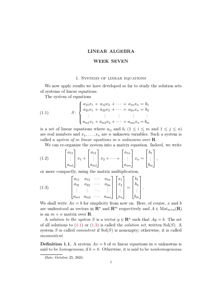 Systems of Linear Equations Explained | PDF | Linear Map | Basis ...