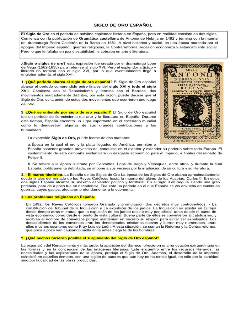 Siglo de Oro Español | PDF | Renacimiento | España