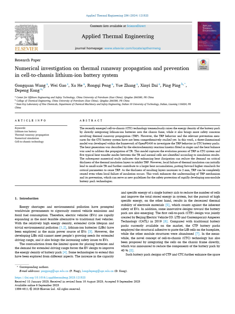 Numerical Investigation On Thermal Runaway Propagation and Prevention ...