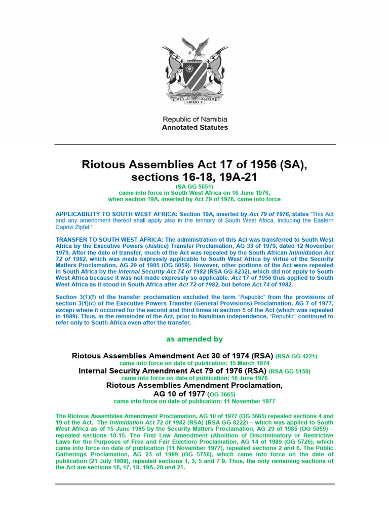 Riotous Assemblies Act 1956 Overview | PDF | Public Law | Crimes