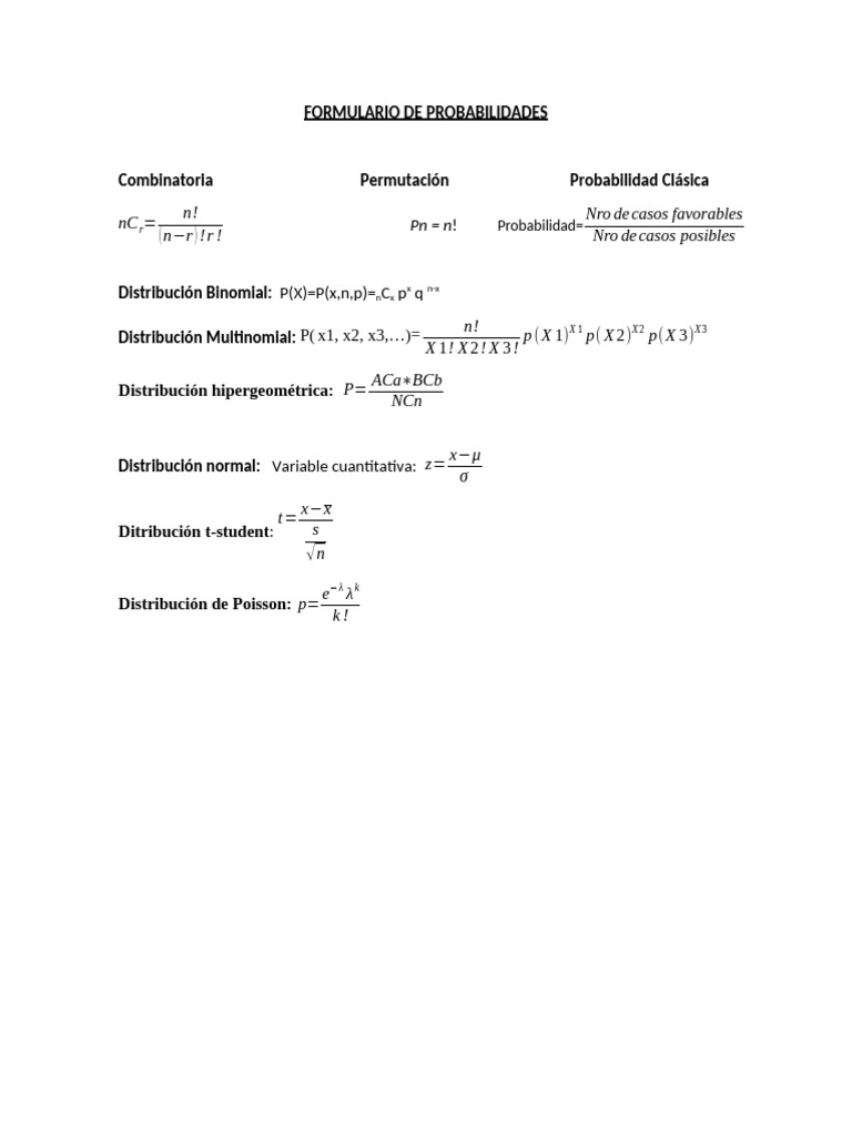 Formulario de Probabilidad y Distribuciones 2 | PDF