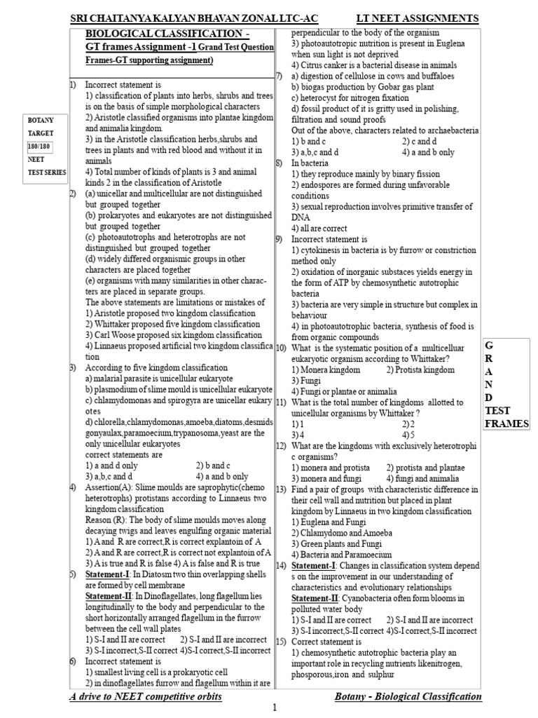 Biological Classification GT Frames With Key - 2025 | PDF | Biology ...